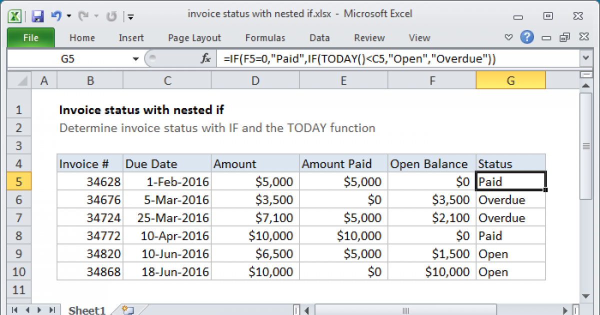 Invoice Status With Nested If Excel Formula Exceljet